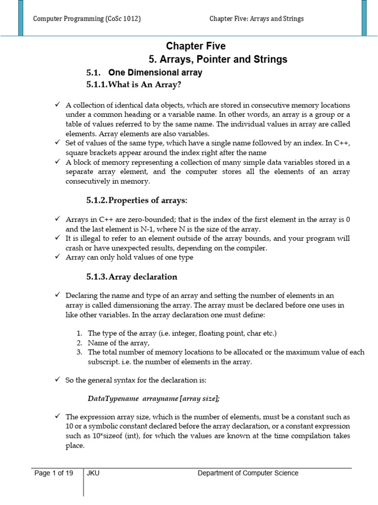 Chapter 5 Array, Pointer and String | PDF | Data Type | Pointer ...