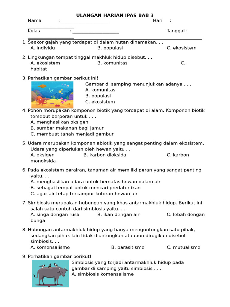 Ulangan Harian Bab 3 | PDF