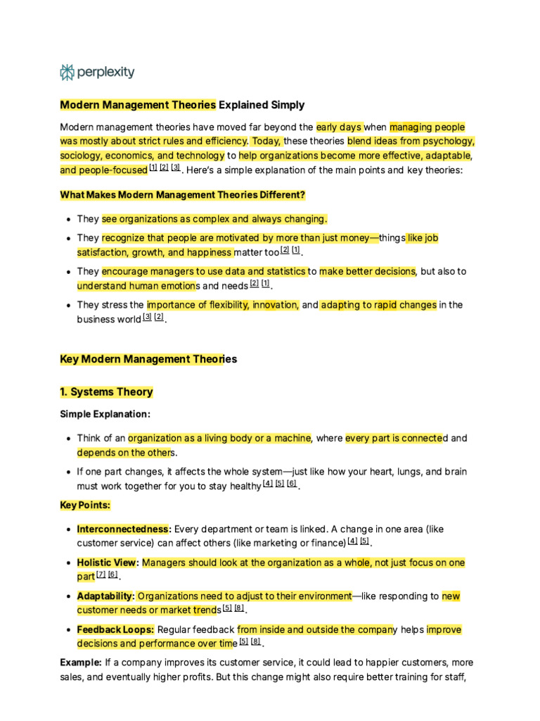 Modern Management Theories Simplified | PDF | Leadership | Decision Making