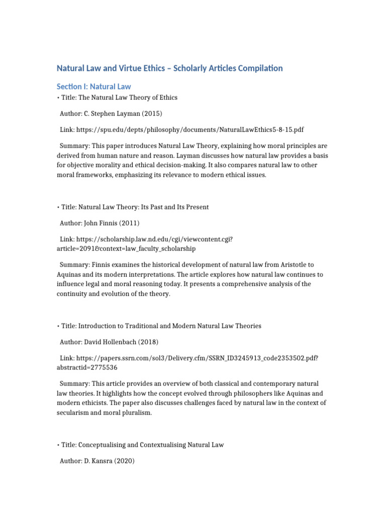 Natural Law and Virtue Ethics Overview | PDF | Natural Law | Virtue Ethics