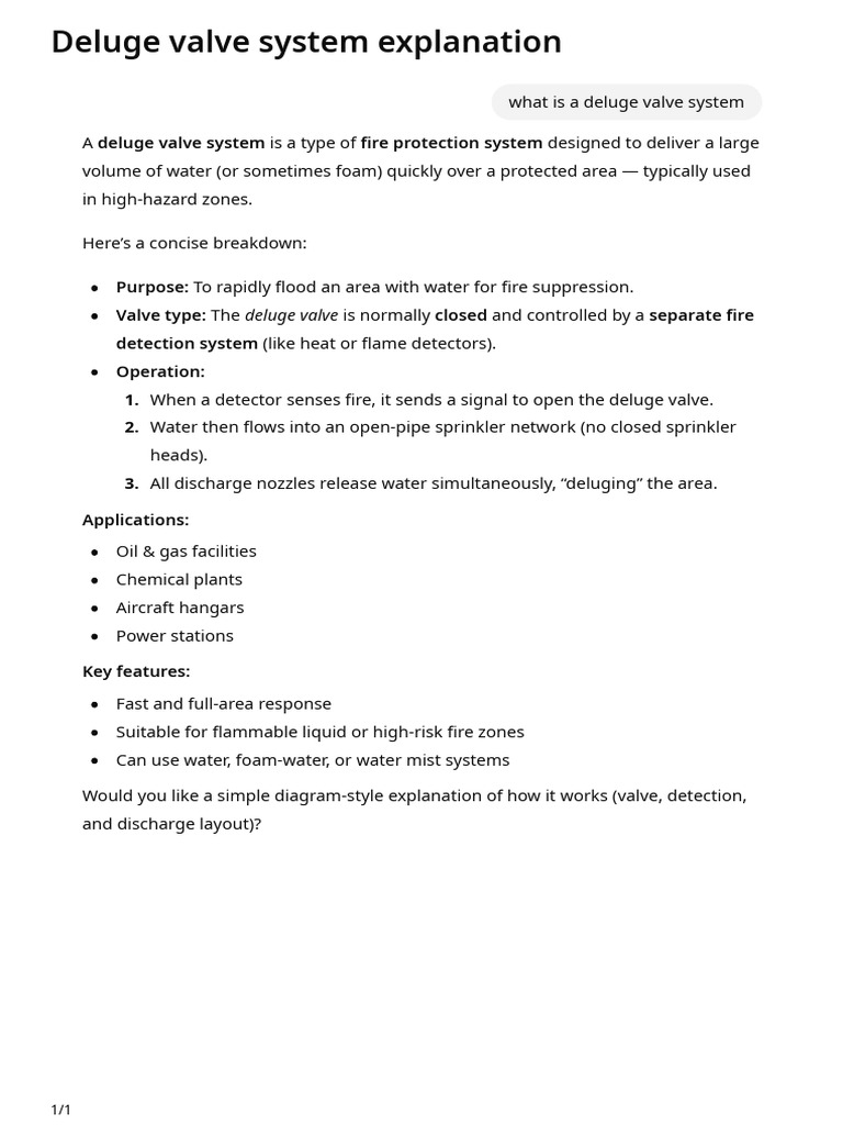 Deluge Valve System Overview | PDF