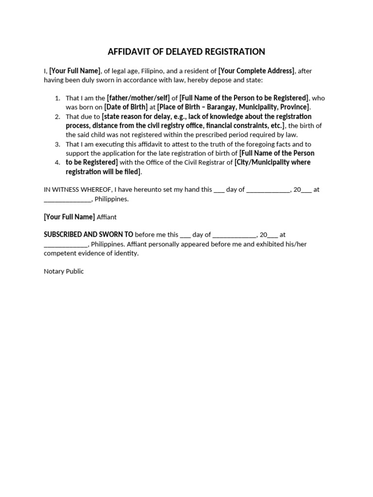 Affidavit of Delayed Registration | PDF