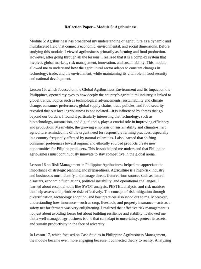 Reflection Paper Module5 Agribusiness English | PDF | Sustainability ...