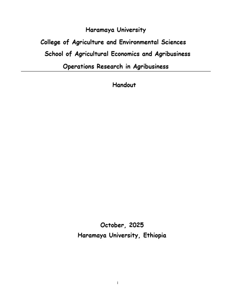 Or for Agribusiness Final Handout (1) | PDF | Mathematical Optimization ...