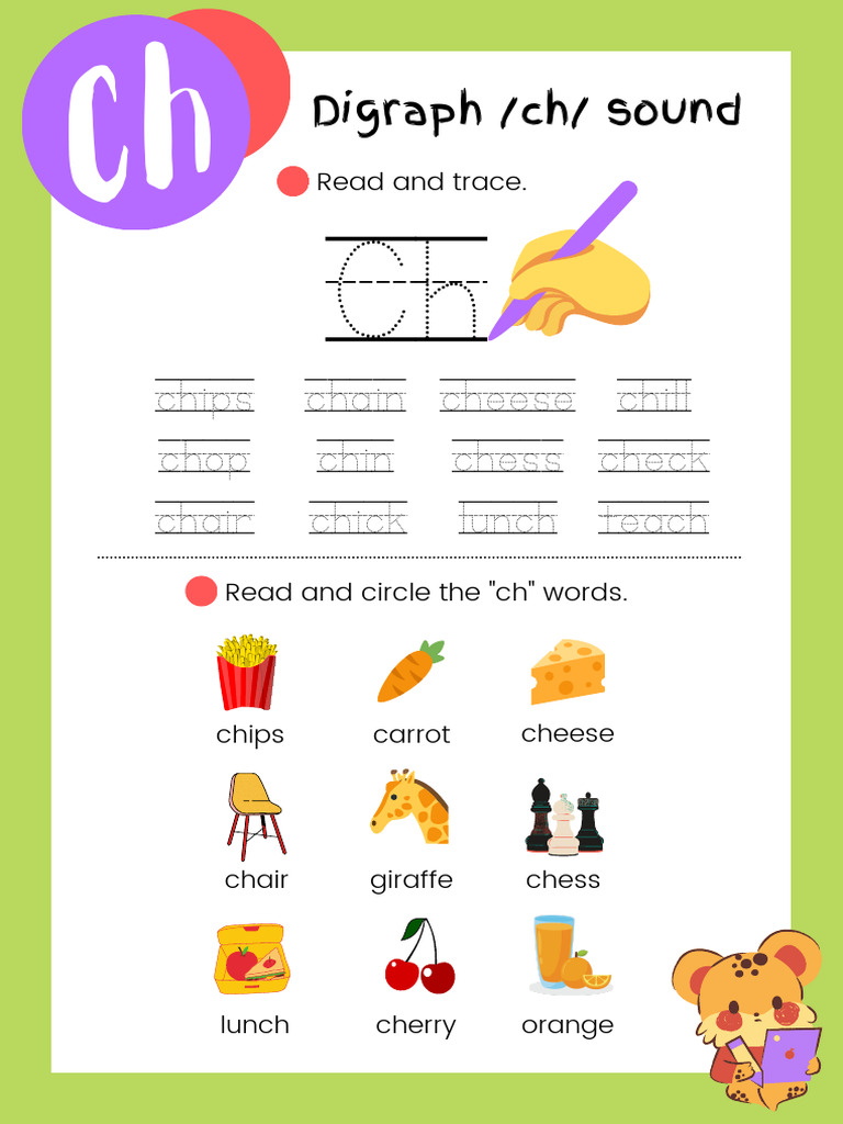 Handwriting Colouring English Phonics Digraph CH Sound Early Literacy ...