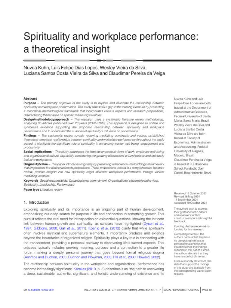 Spirituality's Impact on Workplace Performance | PDF | Well Being ...