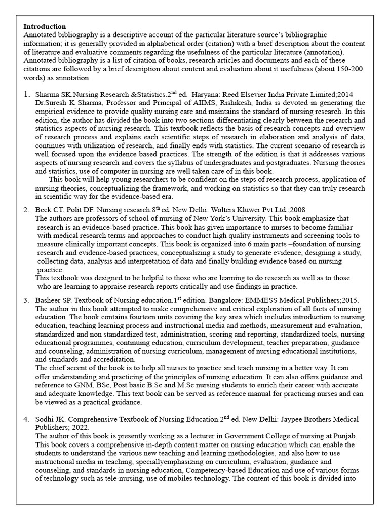 Annotated Bibliography of Nursing Texts | PDF | Nursing | Evidence ...