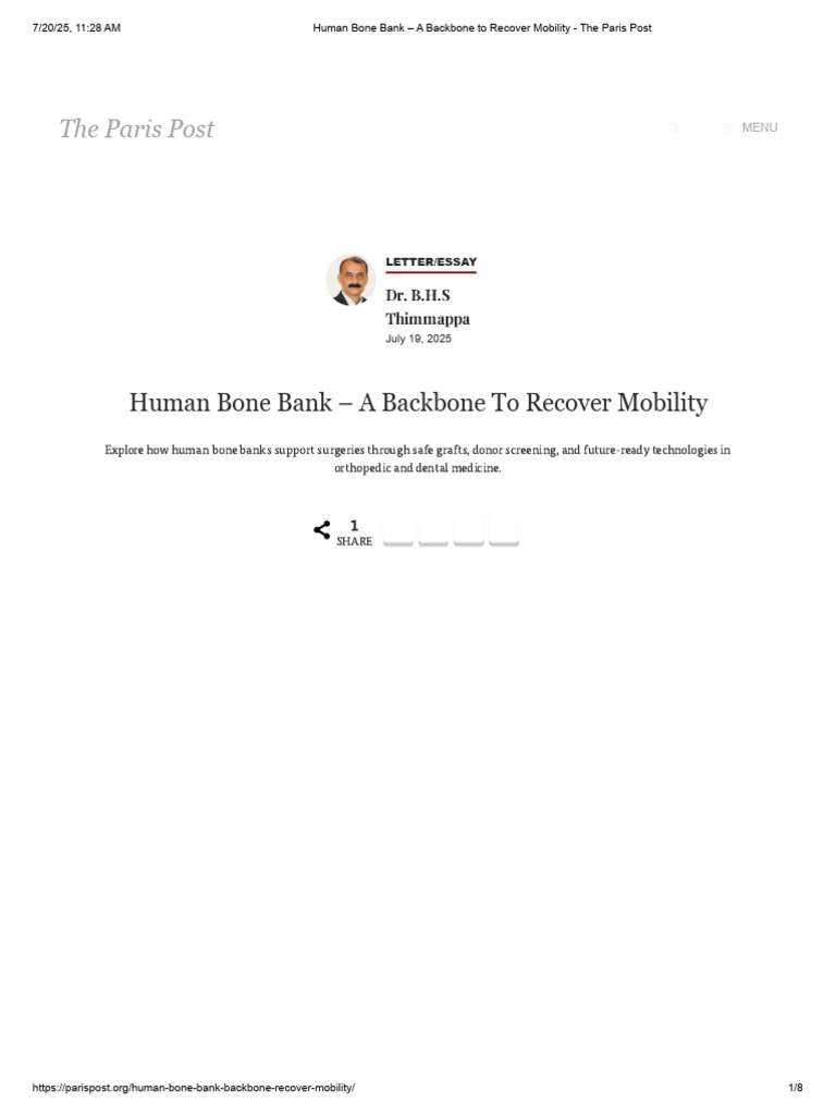 Human Bone Bank - A Backbone To Recover Mobility - The Paris Post ...