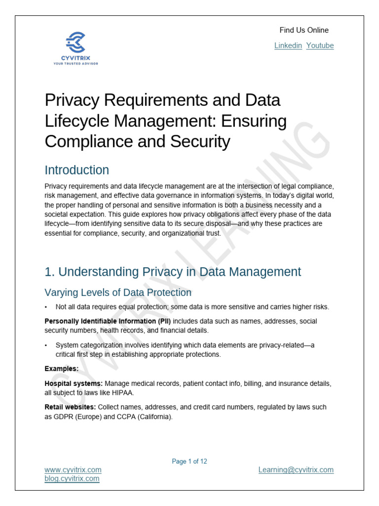 Privacy Requirements and Data Lifecycle Management: Ensuring Compliance ...