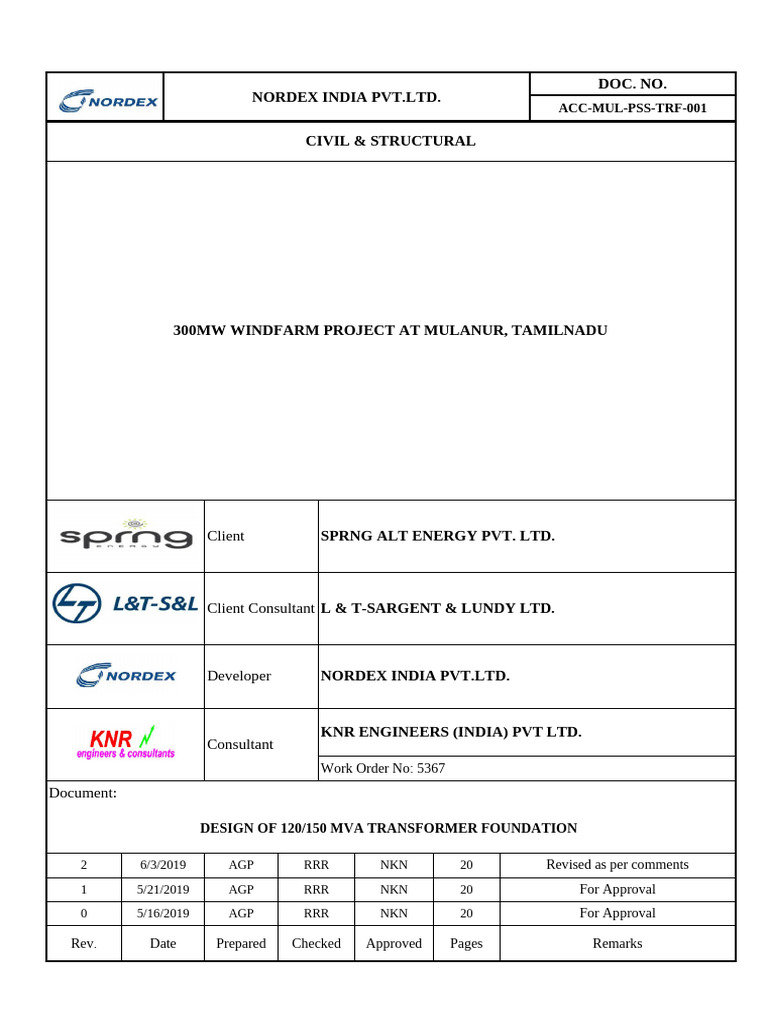 Transformer Foundation Design Sbe Spd 012 01 c Dc 305 r1.Xlsx | PDF ...