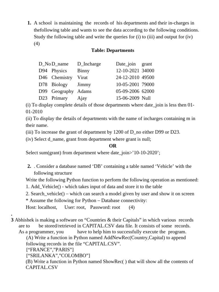 Class Xii CS_homework | PDF | Databases | Computing