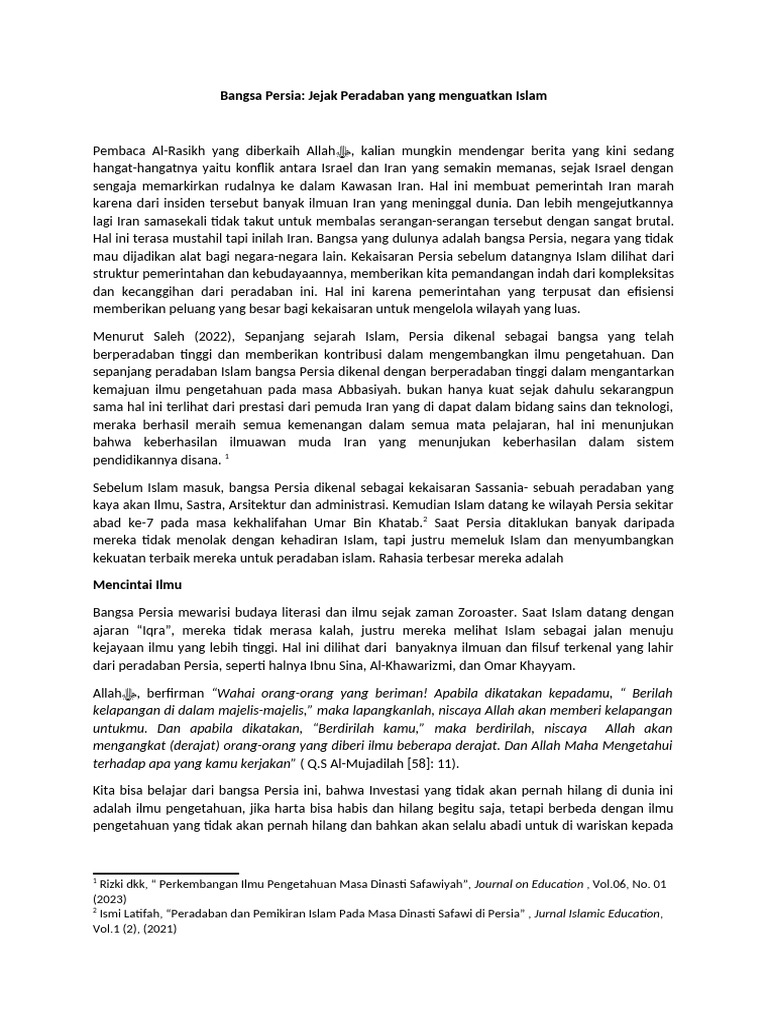 Bangsa Persia, Jejak Peradaban Yang Menguatkan | PDF
