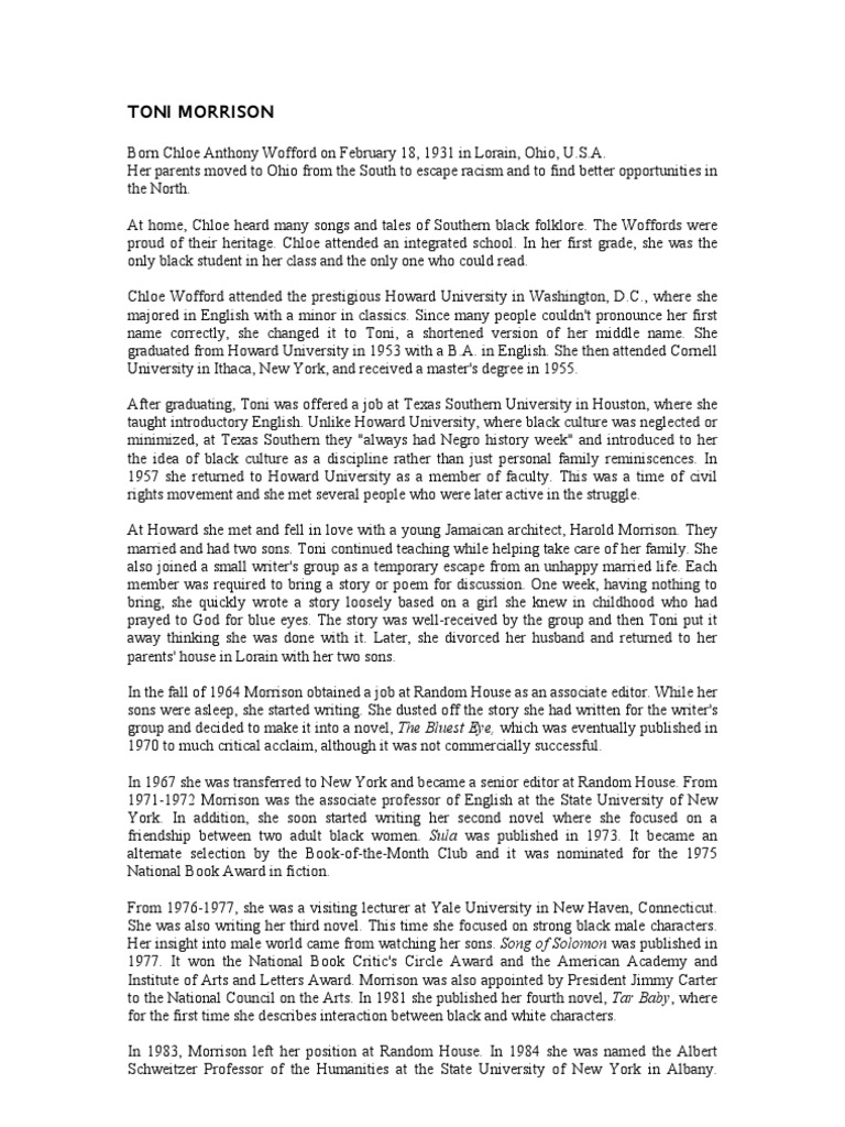 Notes Morrison and Sula | PDF