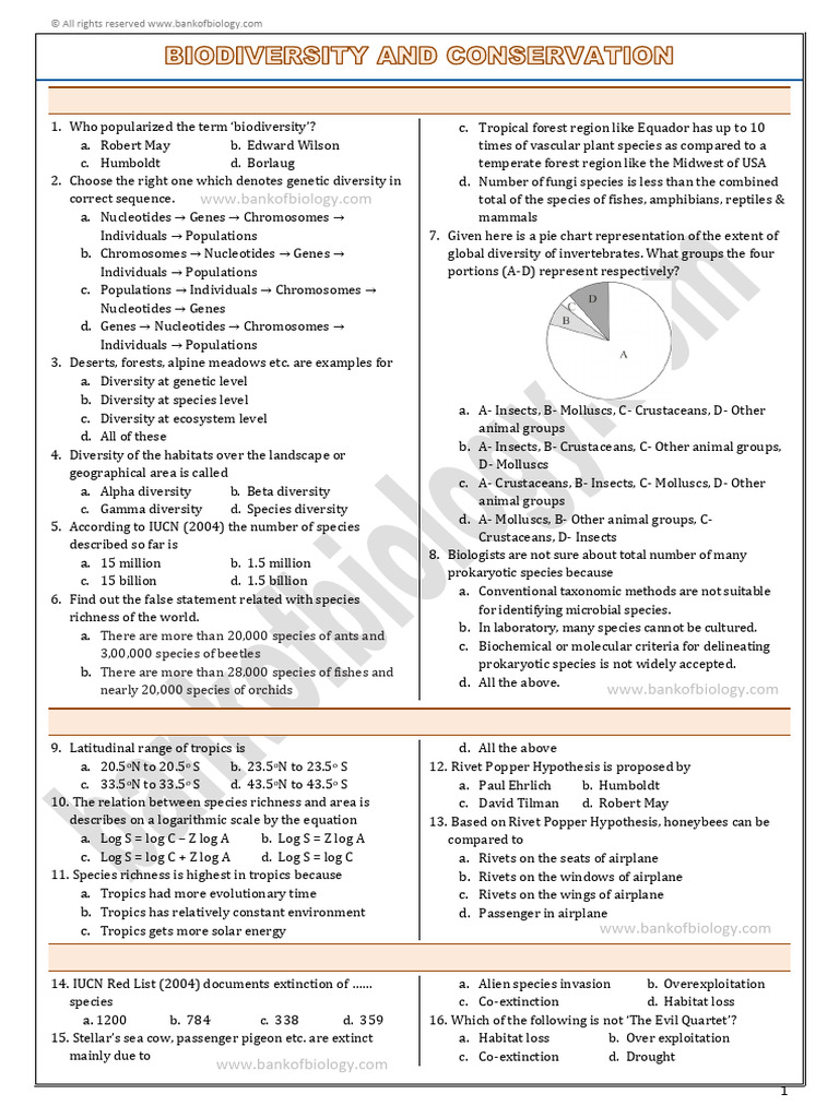 Biodiversity Levels and Conservation Quiz | PDF | Biodiversity | Species