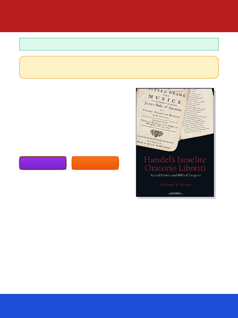 Handel S Israelite Oratorio Libretti Sacred Drama and Biblical Exegesis ...