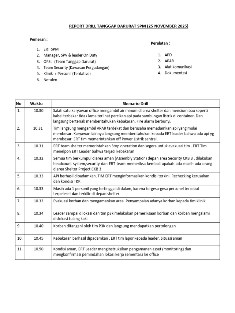 Skenario Fire & FAI Drill SPM 2025 | PDF