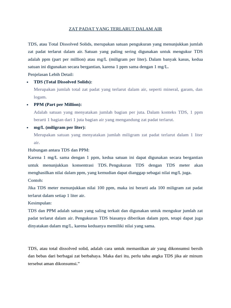 TDS (Total Dissolved Solids) | PDF