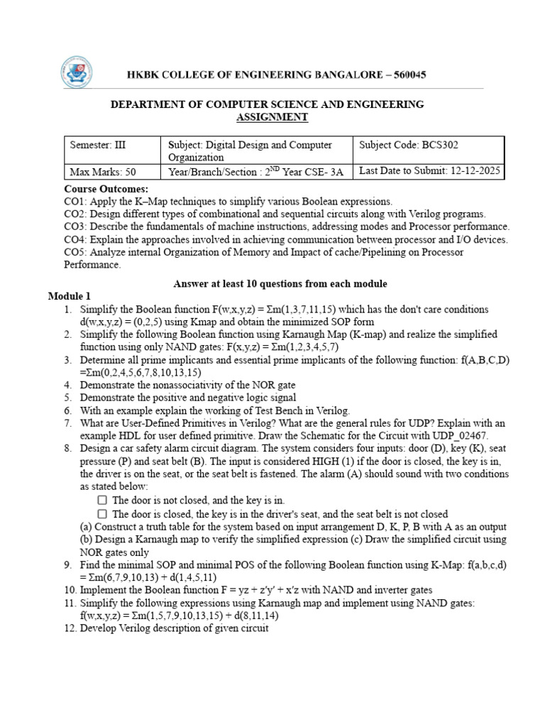 Digital Design Assignment for CSE Students | PDF | Computer Engineering ...