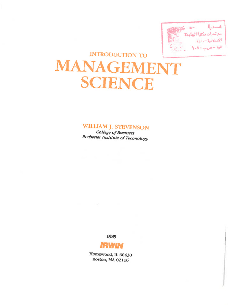 Management Science Stevenson | PDF