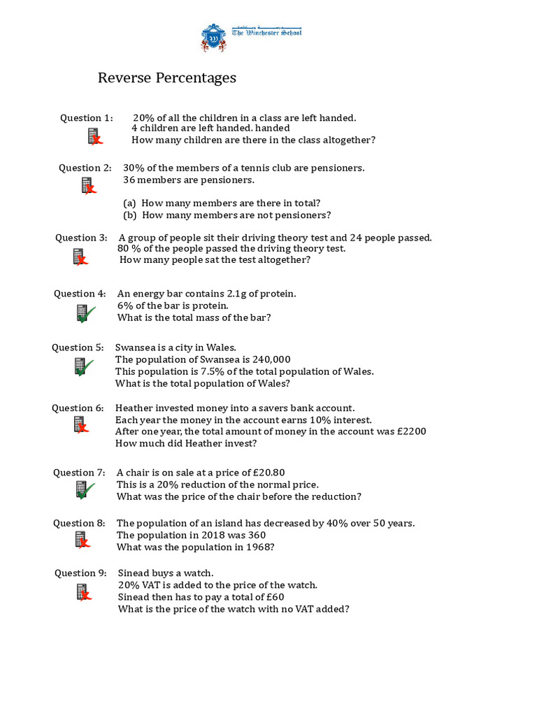 2 - Reverse Percentages - Q & Ans | PDF | Cost | Economies