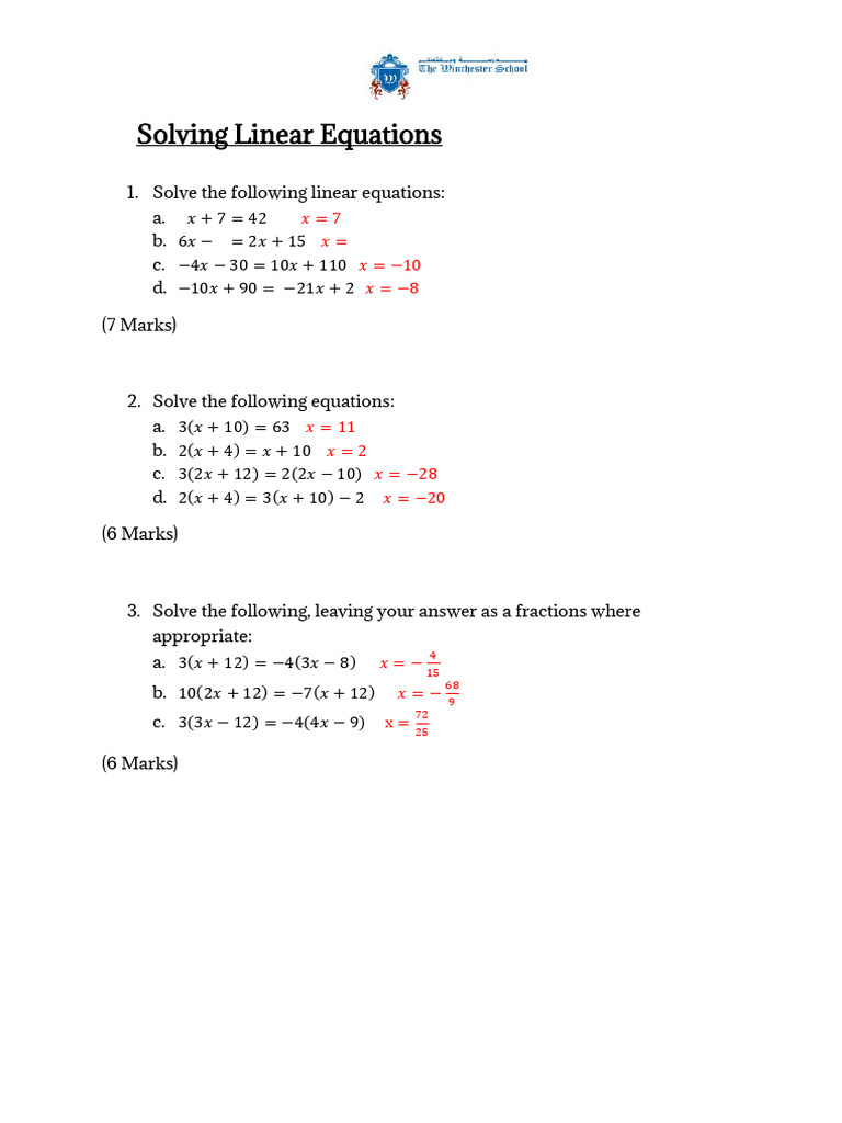 4 - Solving Linear Equations Q & Ans | PDF