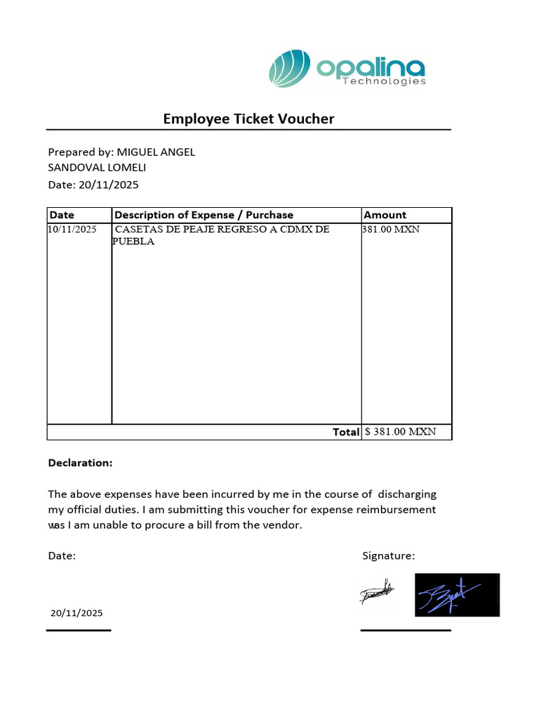 Employee Expense Reimbursement Voucher | PDF