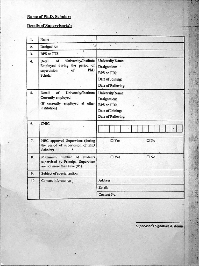 Supervisor Form | PDF