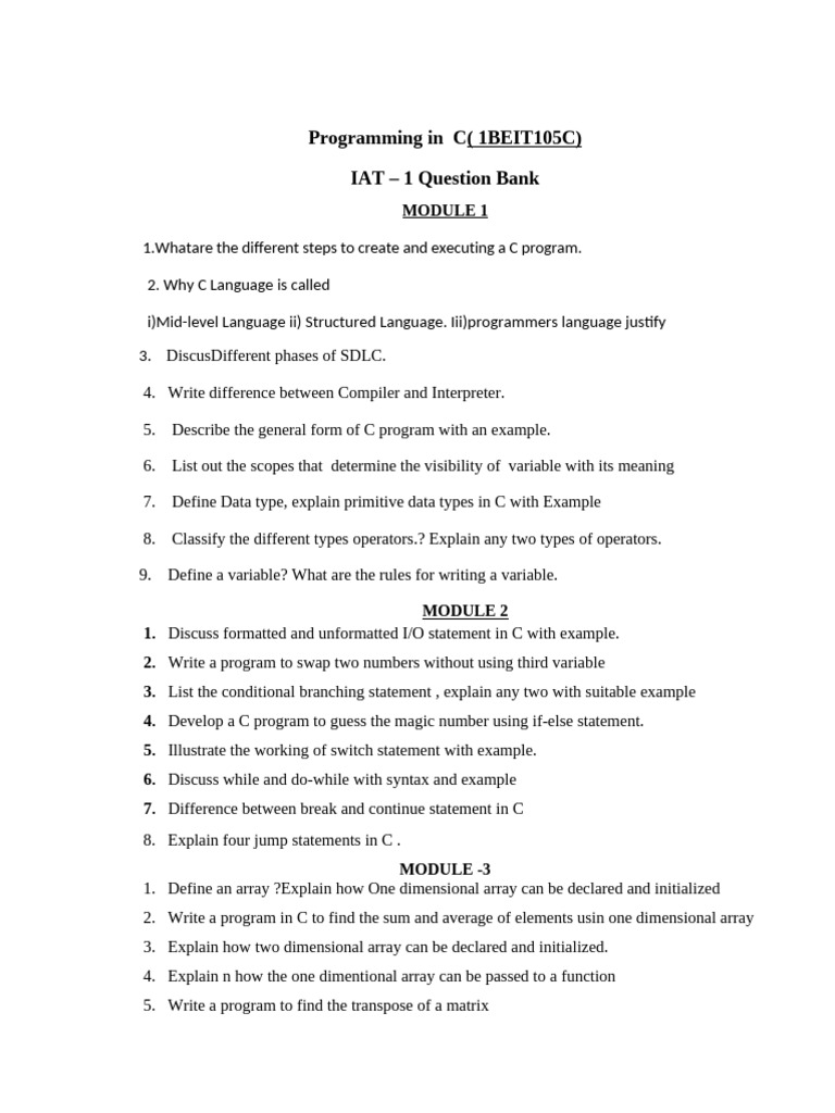 1BEIT1052025 IAT-1 Question Bank | PDF