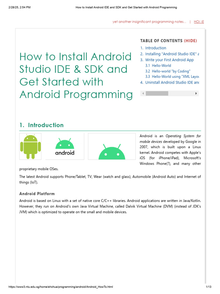 How To Install Android IDE and SDK and Get Started With Android Programming | PDF | Android ...