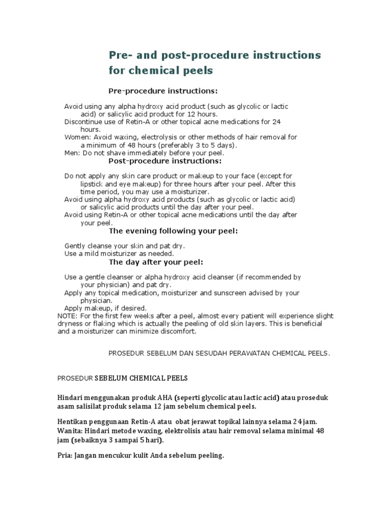 Pre-And Post-Procedure Instructions For Chemical Peels | PDF