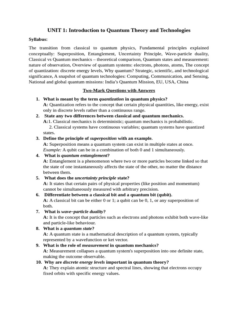 QT - QB - ALL Units | PDF | Quantum Mechanics | Photon