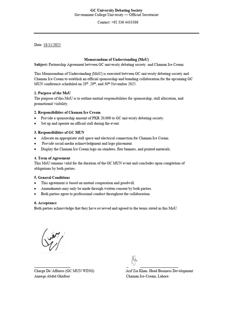 MOU Chaman | PDF
