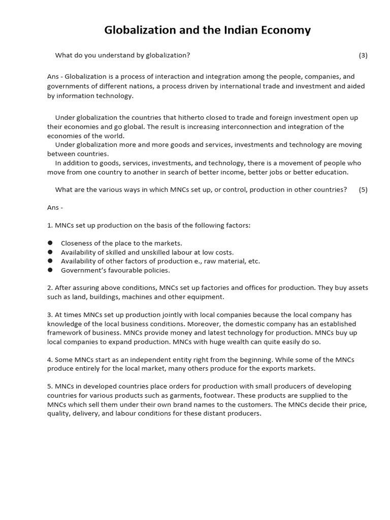 Chapter 4 Globalization and The Indian Economy | PDF | Globalization ...