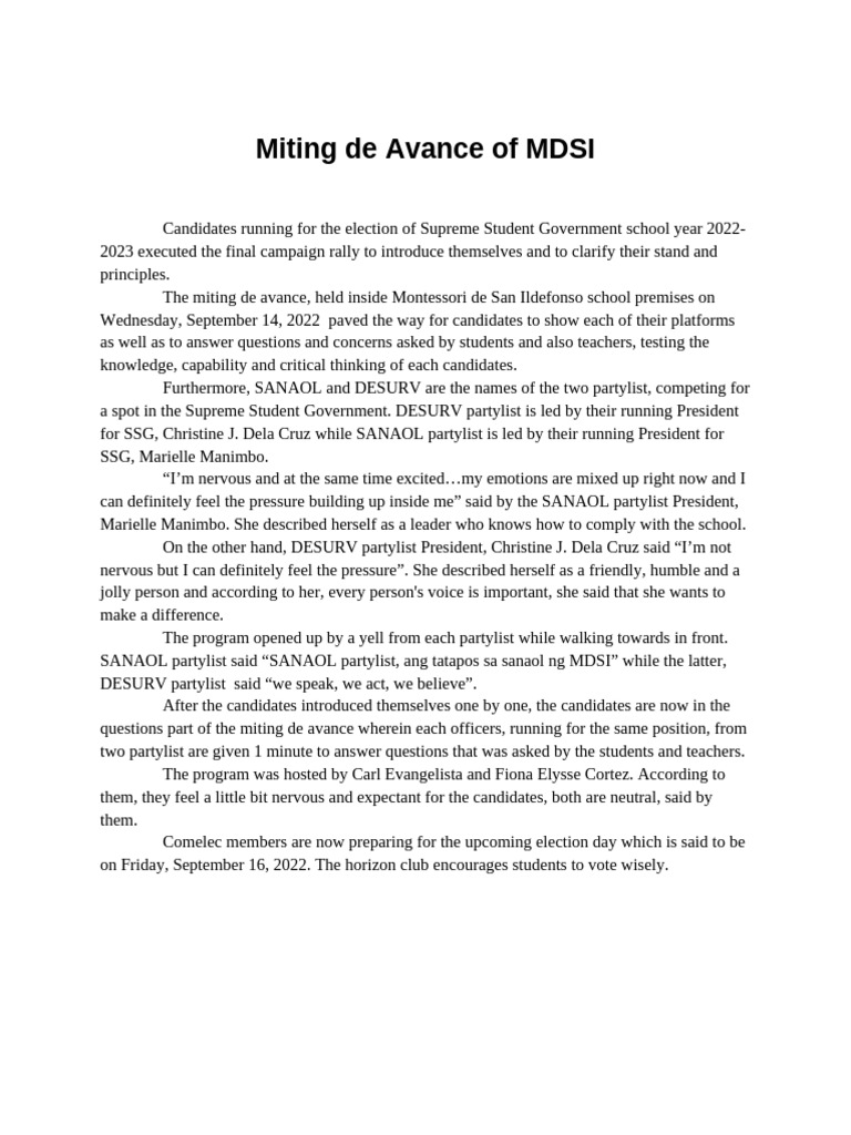 Miting de Avance and National Reading Month (News Paper) | PDF