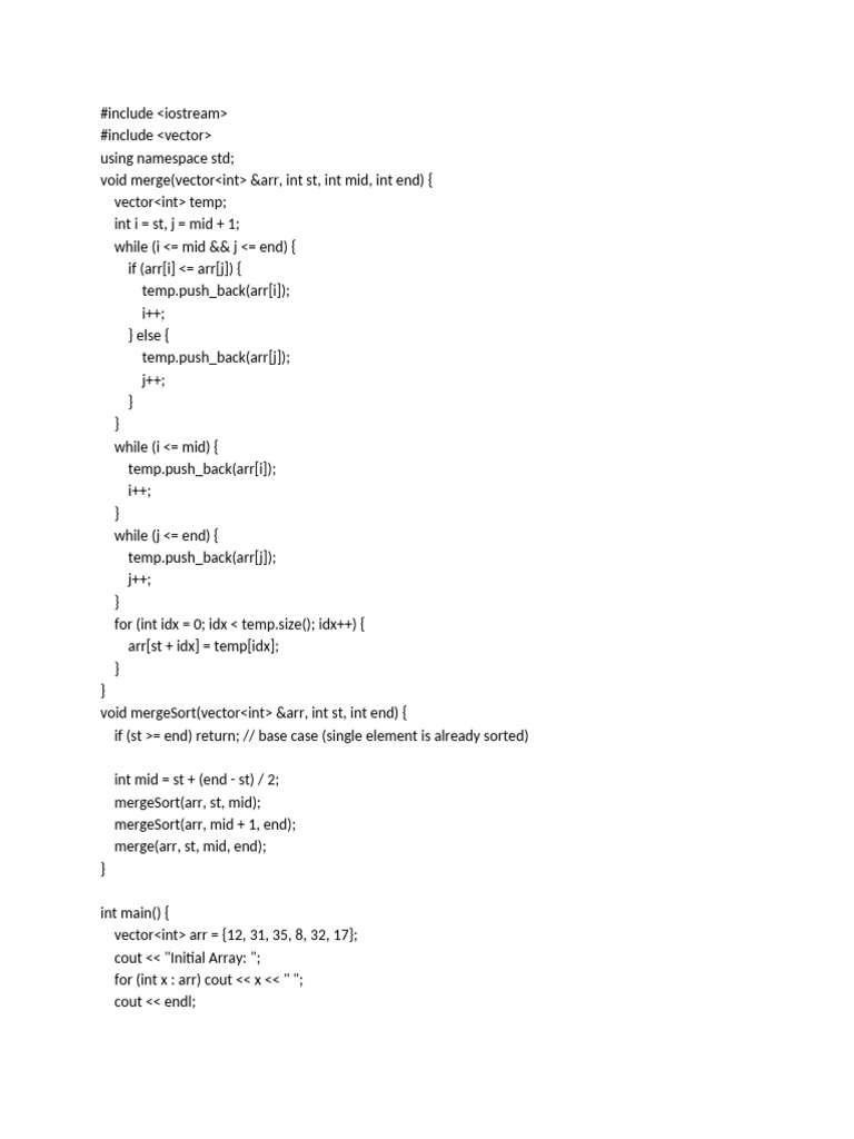 C++ Merge Sort Implementation Guide | PDF