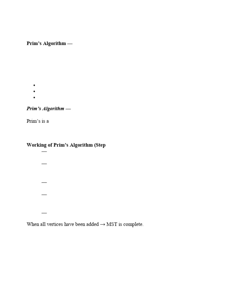 Prim S Algorithm Minimum Spanning Tree Mst Pdf