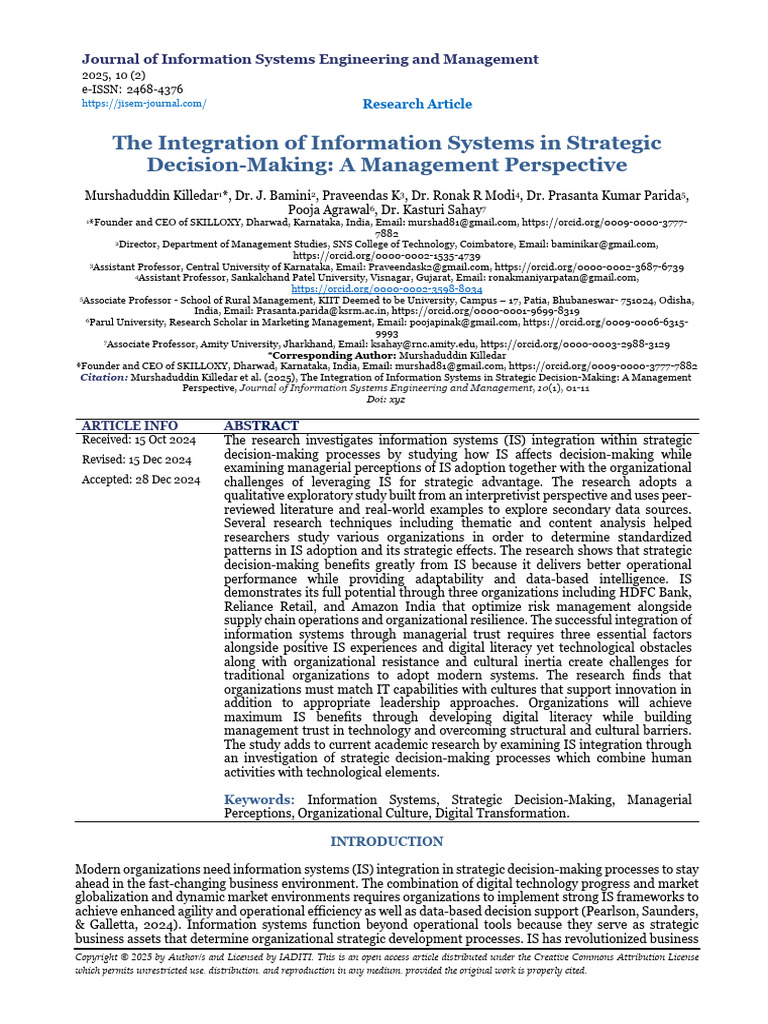 3. the Integration of Information Systems in Strategic Decision Making ...