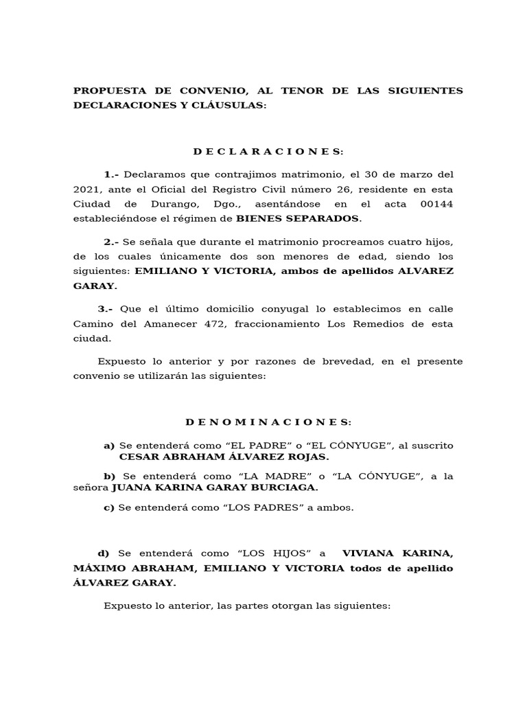 proyecto convenio | PDF | Divorcio | Propiedad de la comunidad