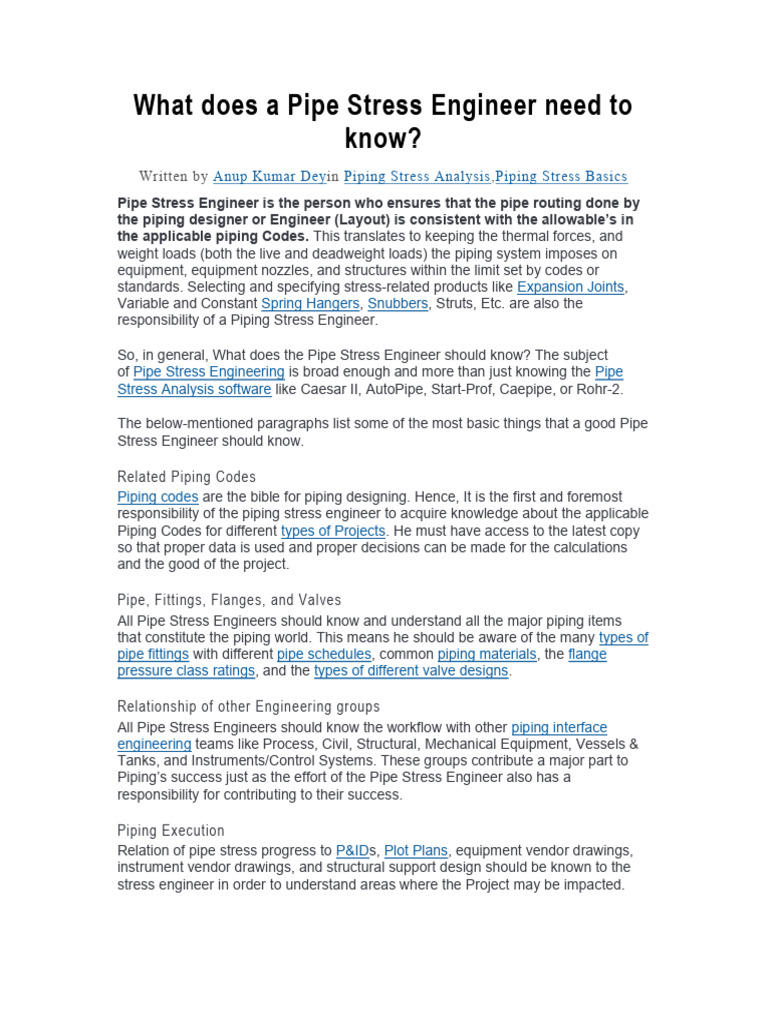 Essential Knowledge for Pipe Stress Engineers | PDF | Pipe (Fluid ...