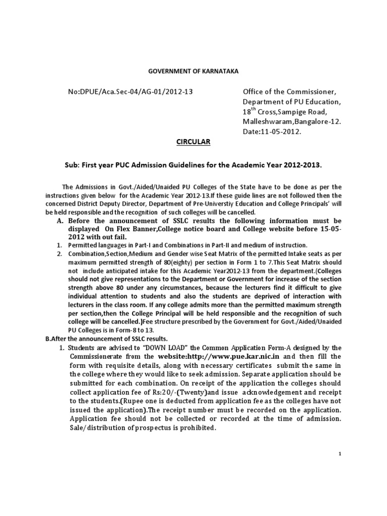 Admission Guide Lines | PDF | University And College Admission | Fee