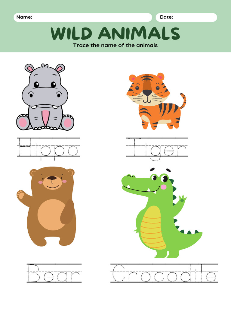 Wild Animals Tracing Activity | PDF