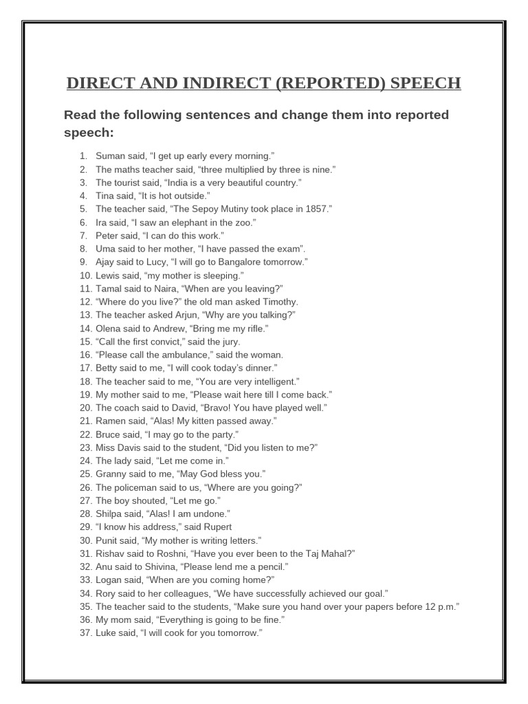 Reported Speech WORKSHEET | PDF