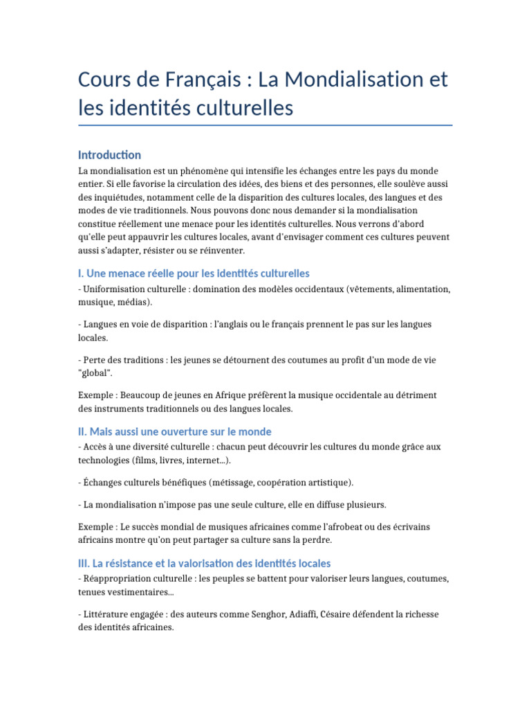 Mondialisation et identités culturelles | PDF | Globalisation | Afrique