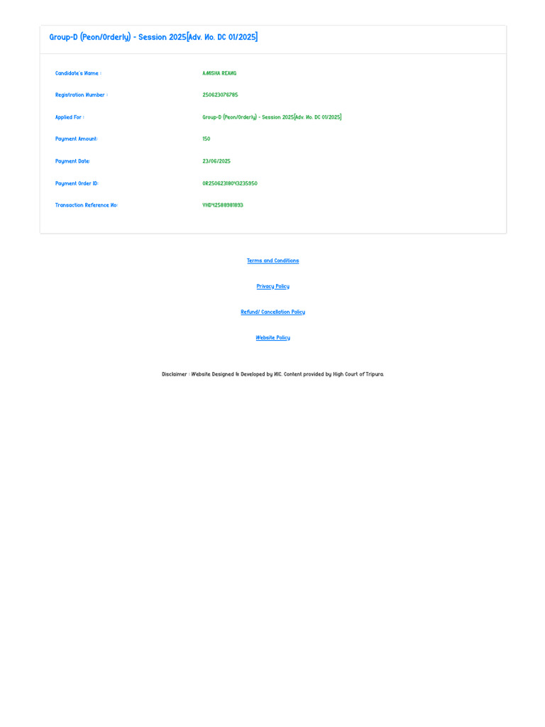 High Court of Tripura - Application Payment Receipt | PDF