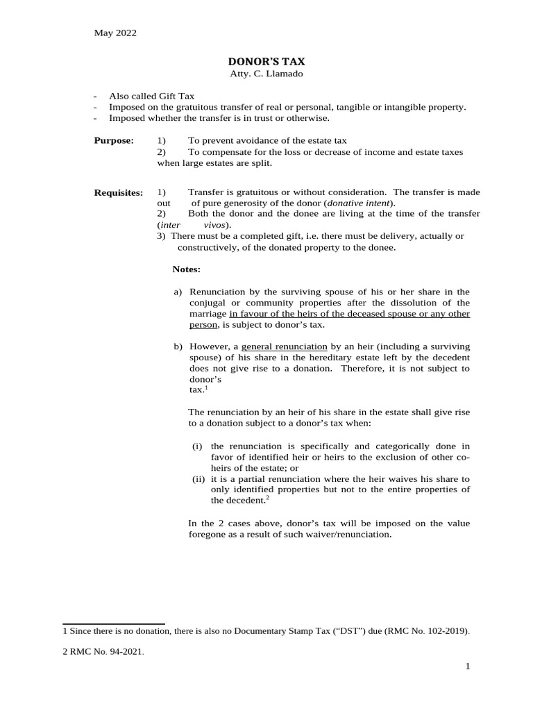 Donors Tax Handout | PDF | Stocks | Barter