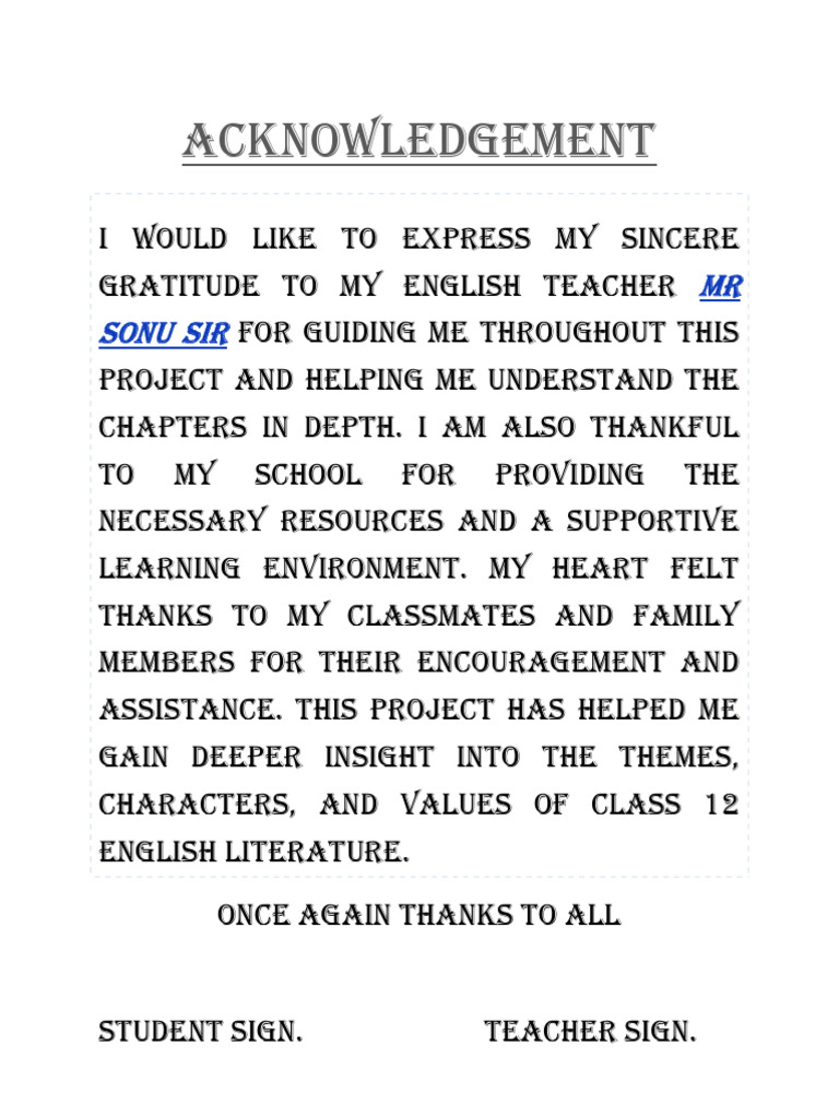 Acknowledgment for English Project | PDF