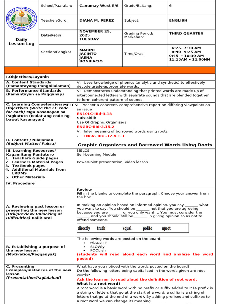 English 6 QUARTER 3 Week 3 Nov 25 AFFIXES AND GRAPHIC ORGANIZERS | PDF ...