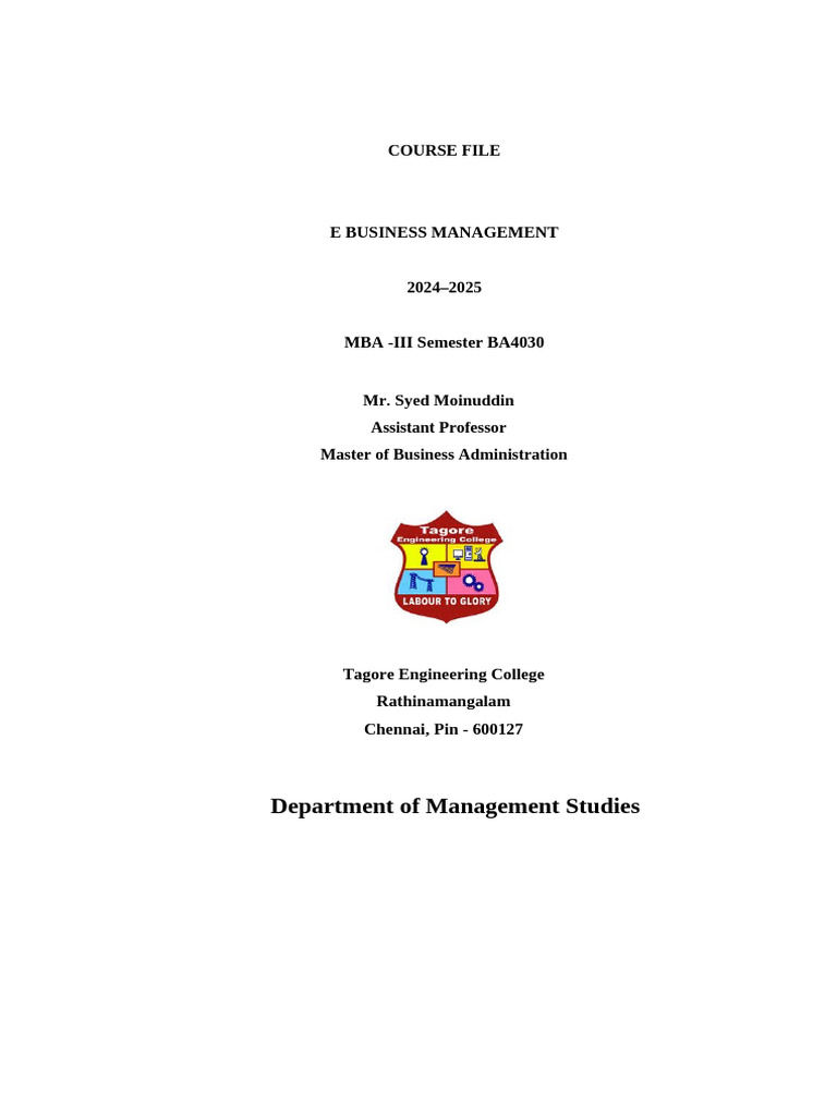 E Business Management Course File 2024-25 | PDF | Electronic Business ...