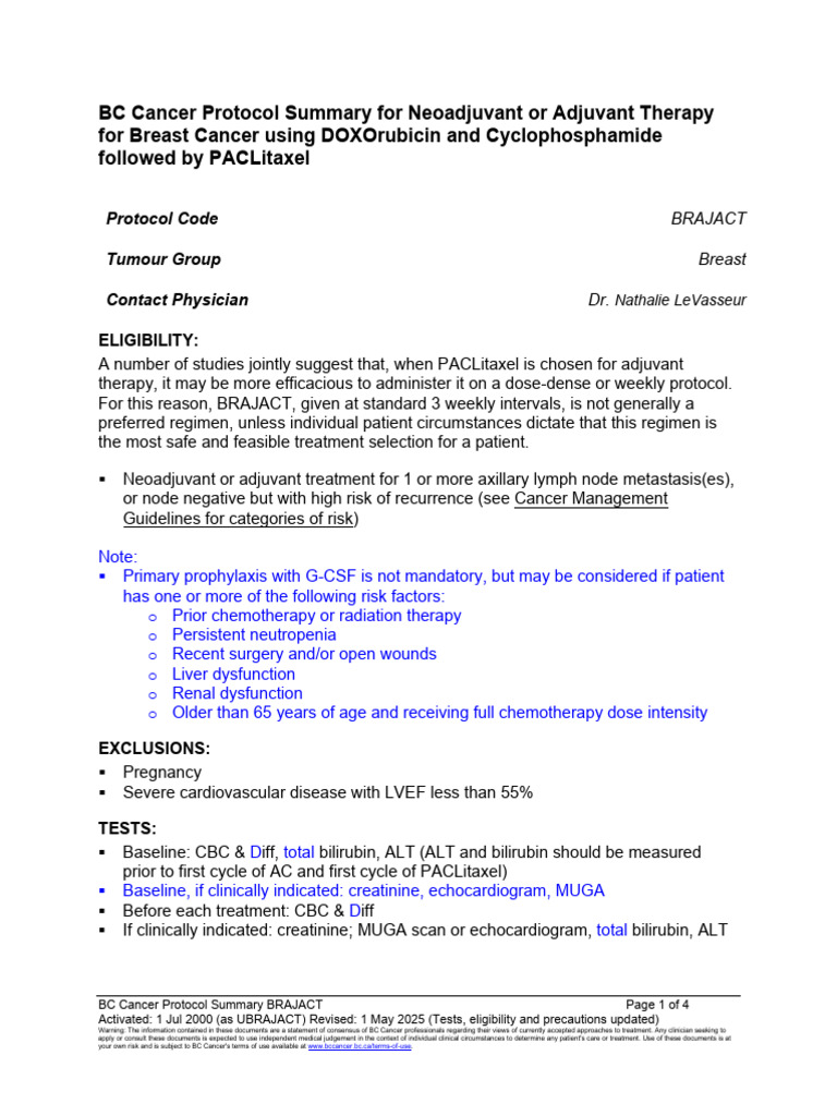 Contoh Protokol Kemo-bc Cancer-BRAJACT_Protocol | PDF | Chemotherapy ...