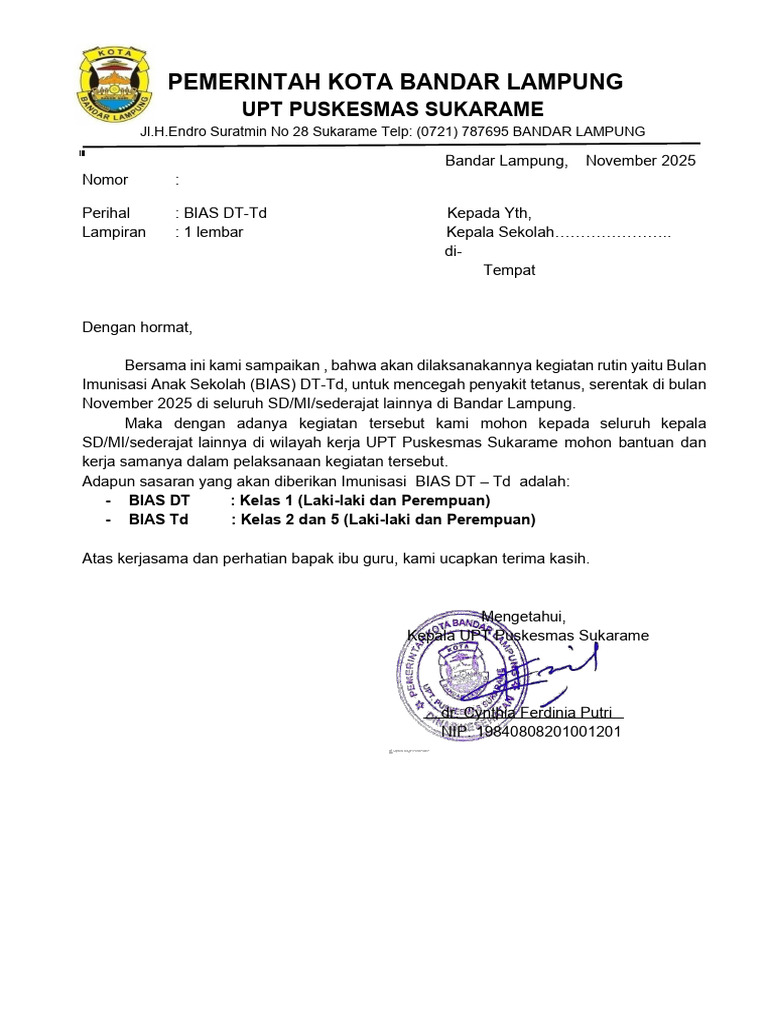 Surat Pemberitahuan Bias Dt Td 2025 | PDF